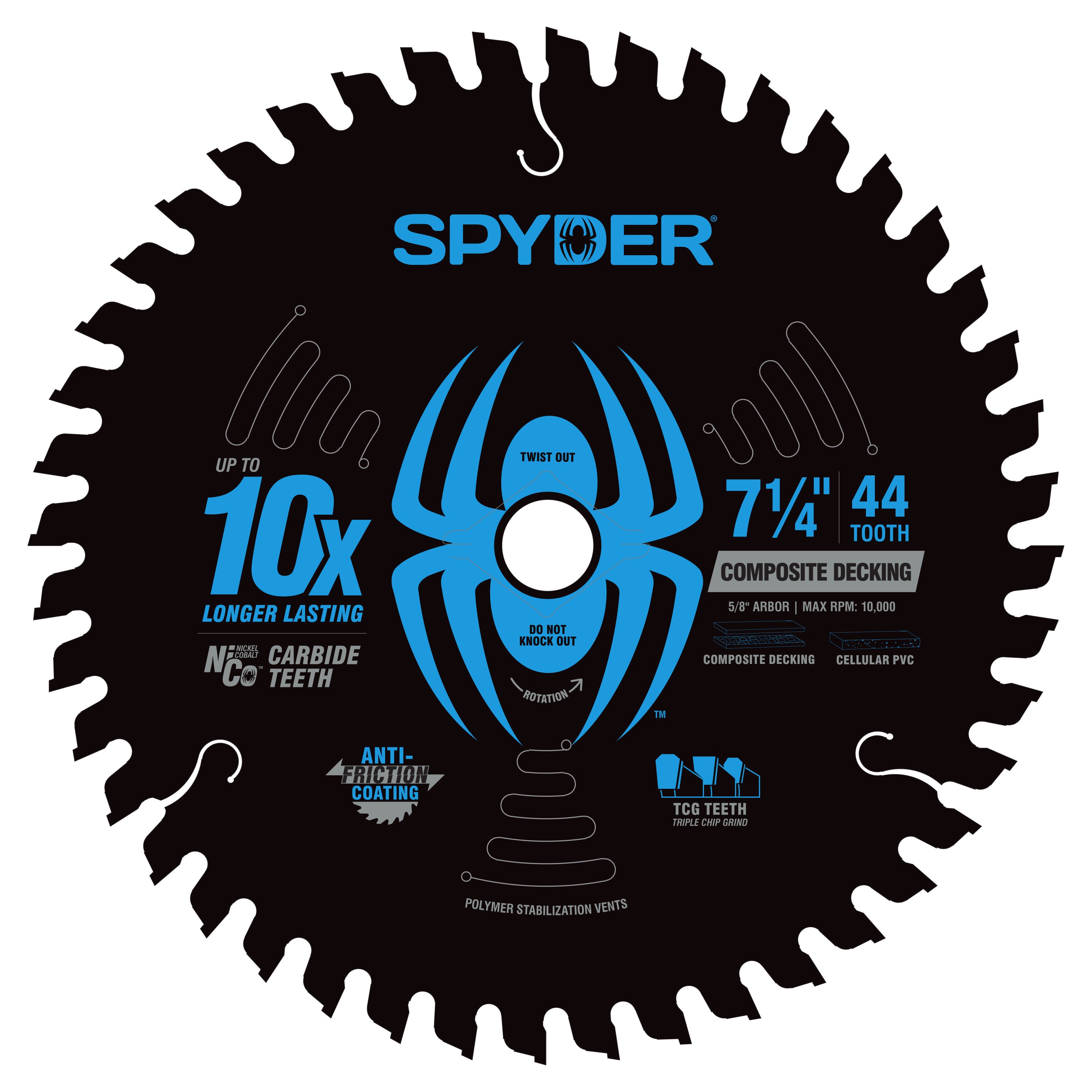Composite Decking 7-1/4" 44-Tooth Saw Blade for Composite Decking – Spyder
