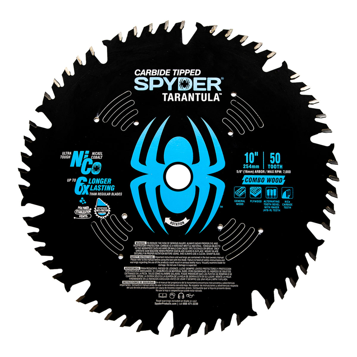 Tarantula™ 10" 50-Tooth Combination TCT Circular Saw Blade – Spyder